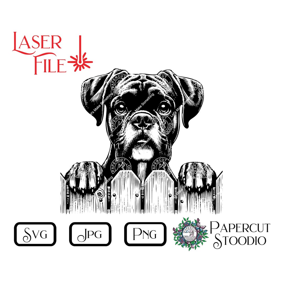 Laser Engrave File, Boxer Dog Peek SVG, DIY Door Hanger Dog Fence Sign ...