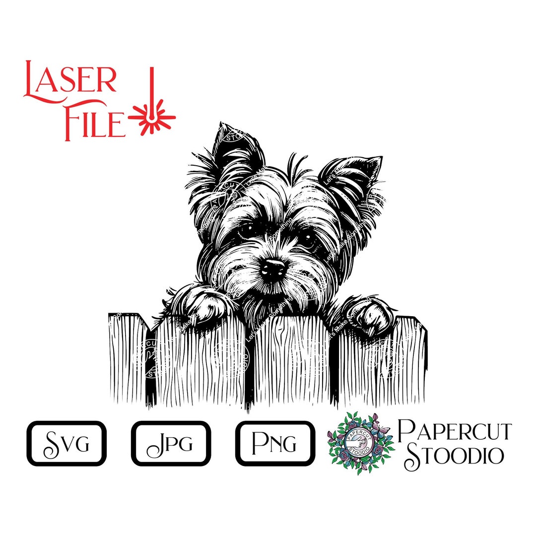Laser Engrave File, Yorkie Dog Peek SVG, DIY Door Hanger Dog Fence Sign ...