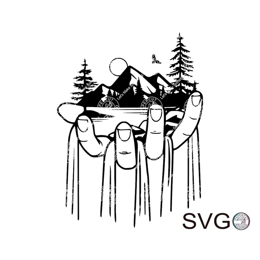 Mountain Lake in Hand Svg, Lake and Forest Scene Svg Files for DIY T ...