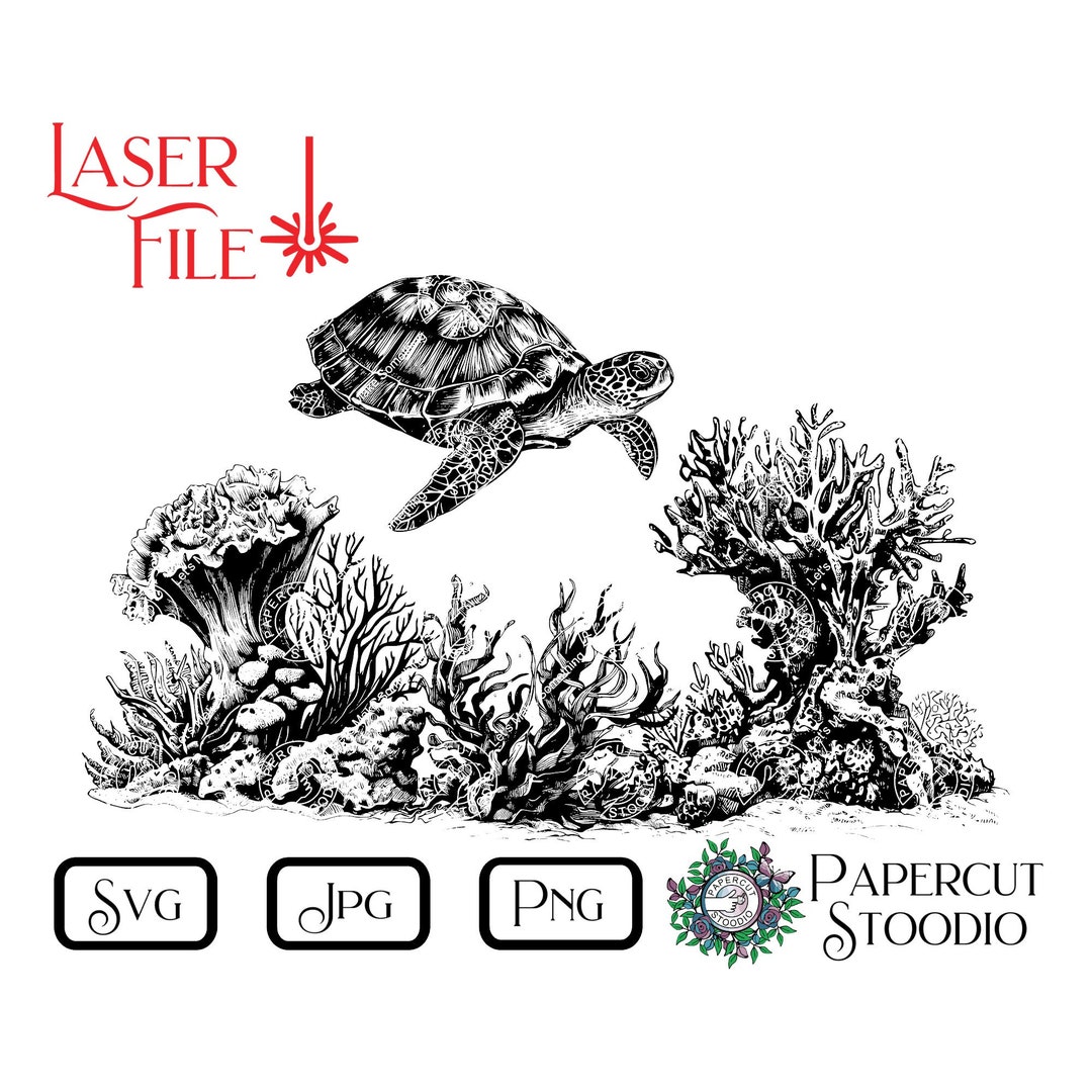 Laser Engrave File Sea Turtle SVG, Beach Ocean Sea Lightburn Glowforge ...