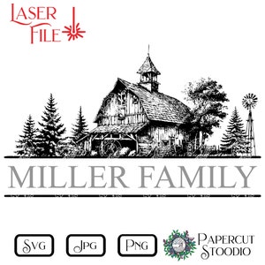 Laser Engrave File, Barn Monogram SVG, Lightburn Glowforge Wood Burn ...