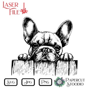 Laser Engrave File, Frenchie Dog Peek SVG, DIY Door Hanger Dog Fence ...