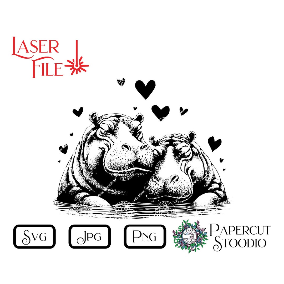Hippo Love Laser Engrave File, Valentine SVG, Glowforge Woodworking ...