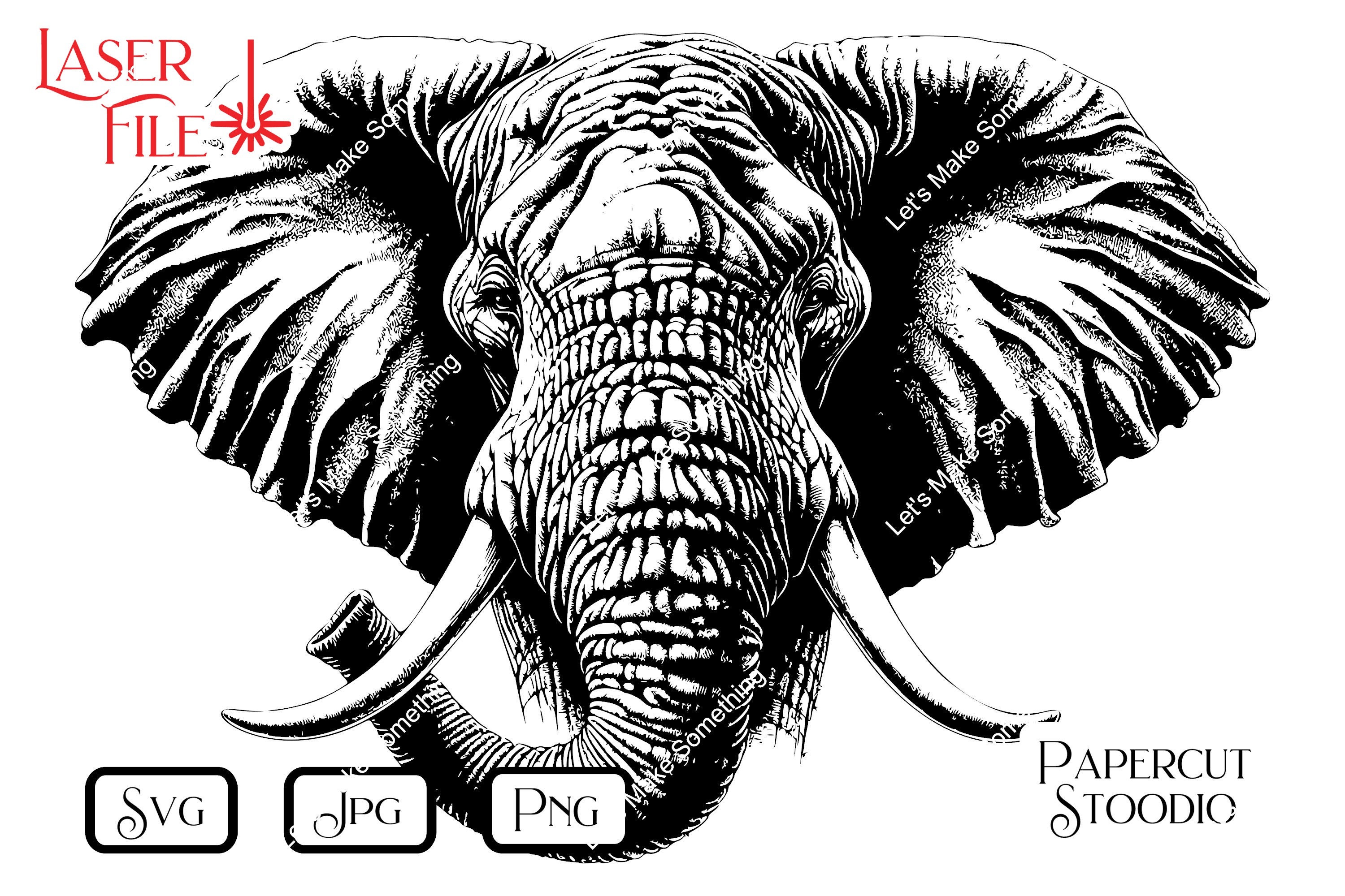 Elephant Head Laser Engrave File, Wood Art SVG PNG JPG (digital ...