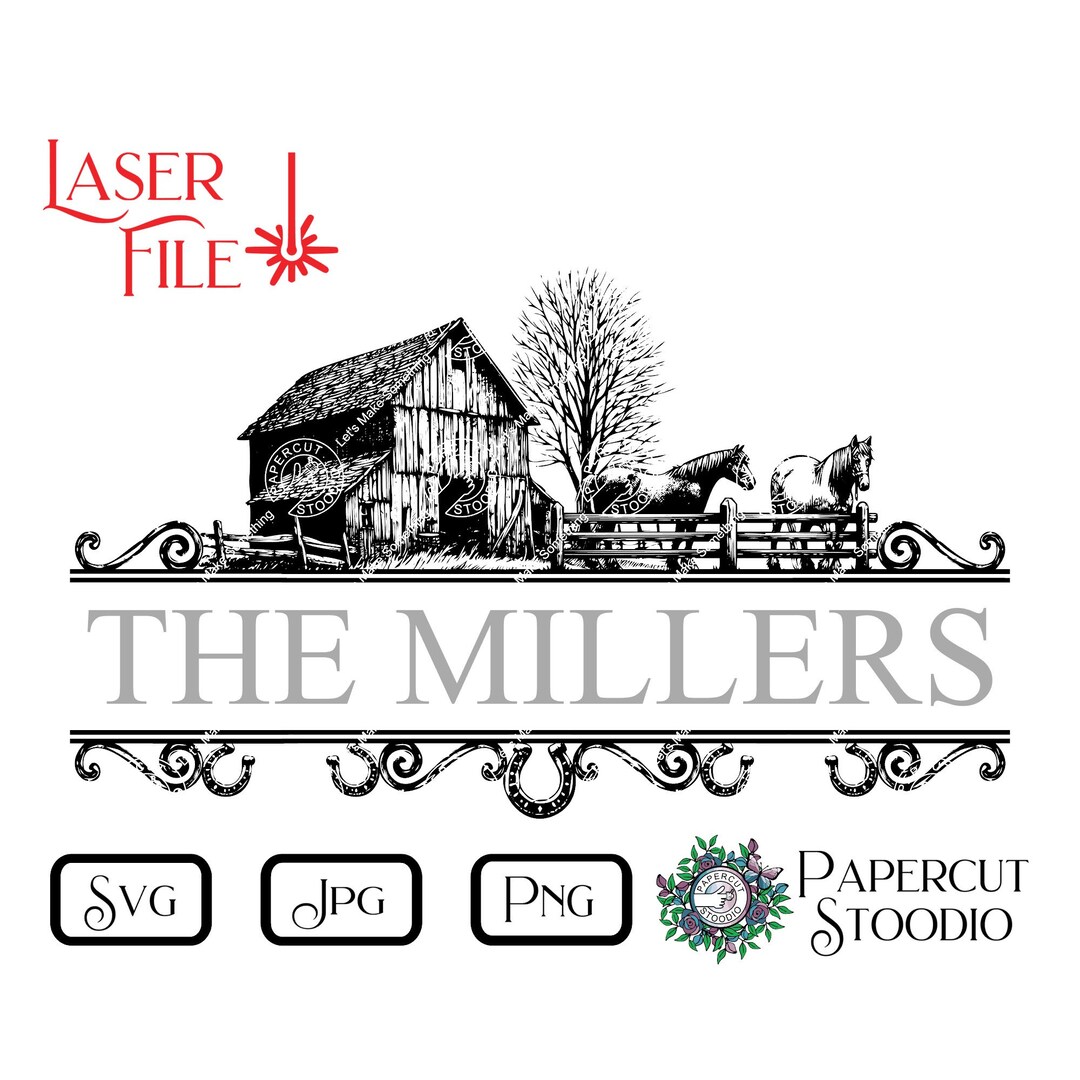 Laser Engrave File, Horse & Barn Monogram SVG, Lightburn Glowforge ...