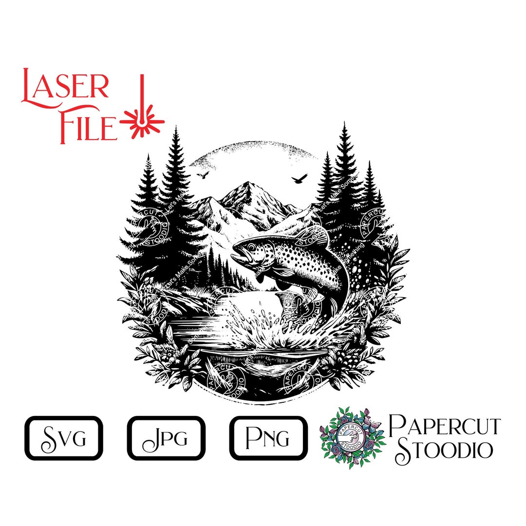 Laser Engrave File, Fish Leap SVG, Lightburn Glowforge Signs Cutting ...