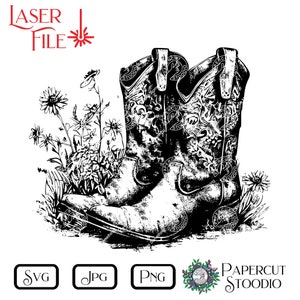 Laser Engrave File, Cowboy Boots Svg, Country DIY Signs Cutting Boards ...