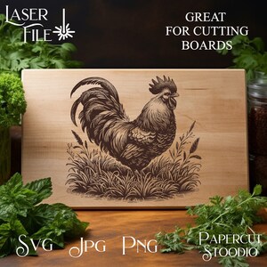 Laser Engrave File, Rooster in Grass SVG, for Lightburn Glowforge ...