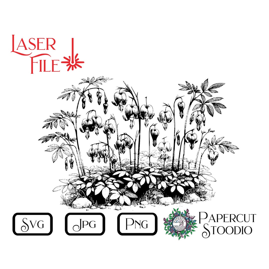 Laser Engrave File, Bleeding Heart Flower Patch SVG, Spring Garden ...
