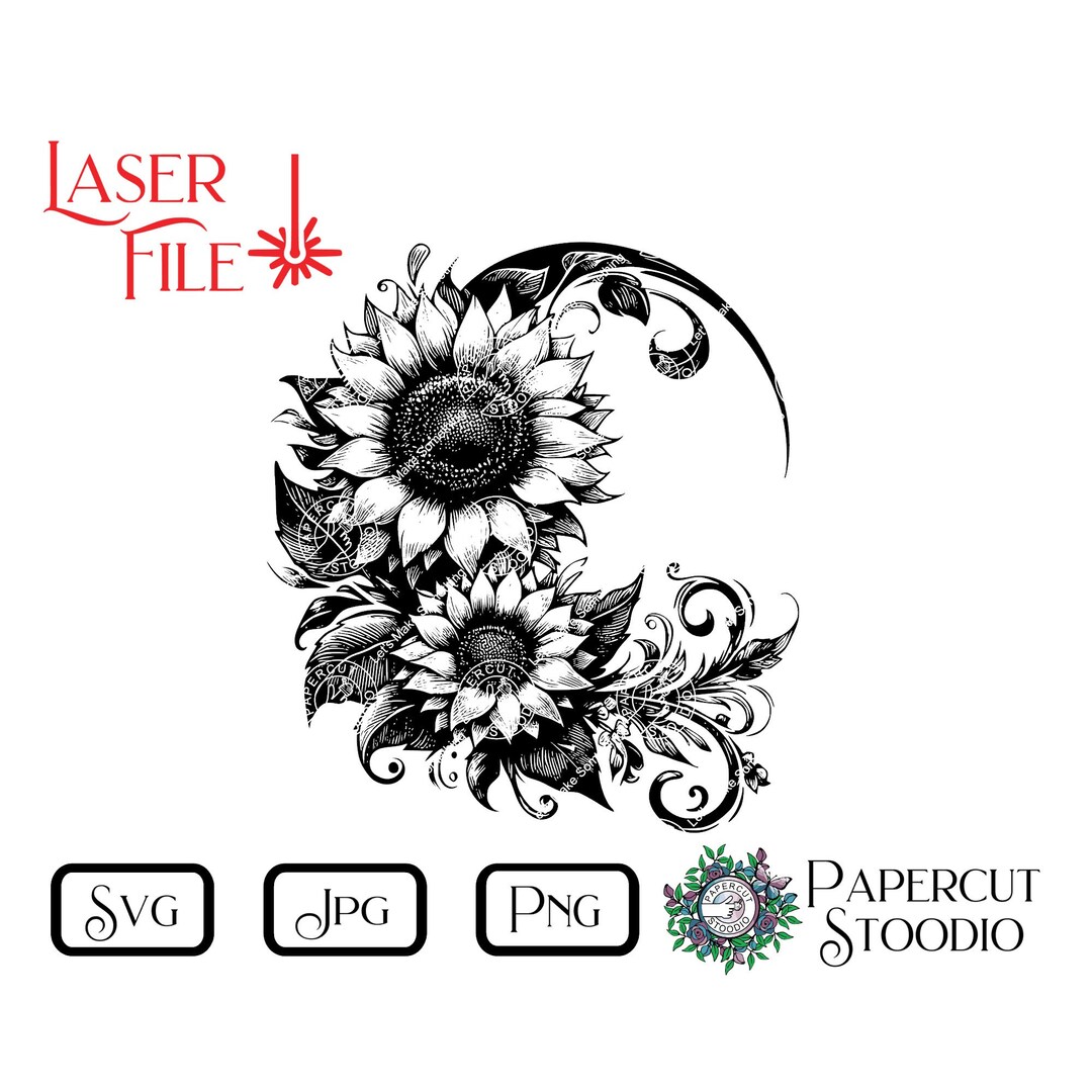 Laser Engrave File, Sunflower Crescent Svg, Instant Digital Download ...