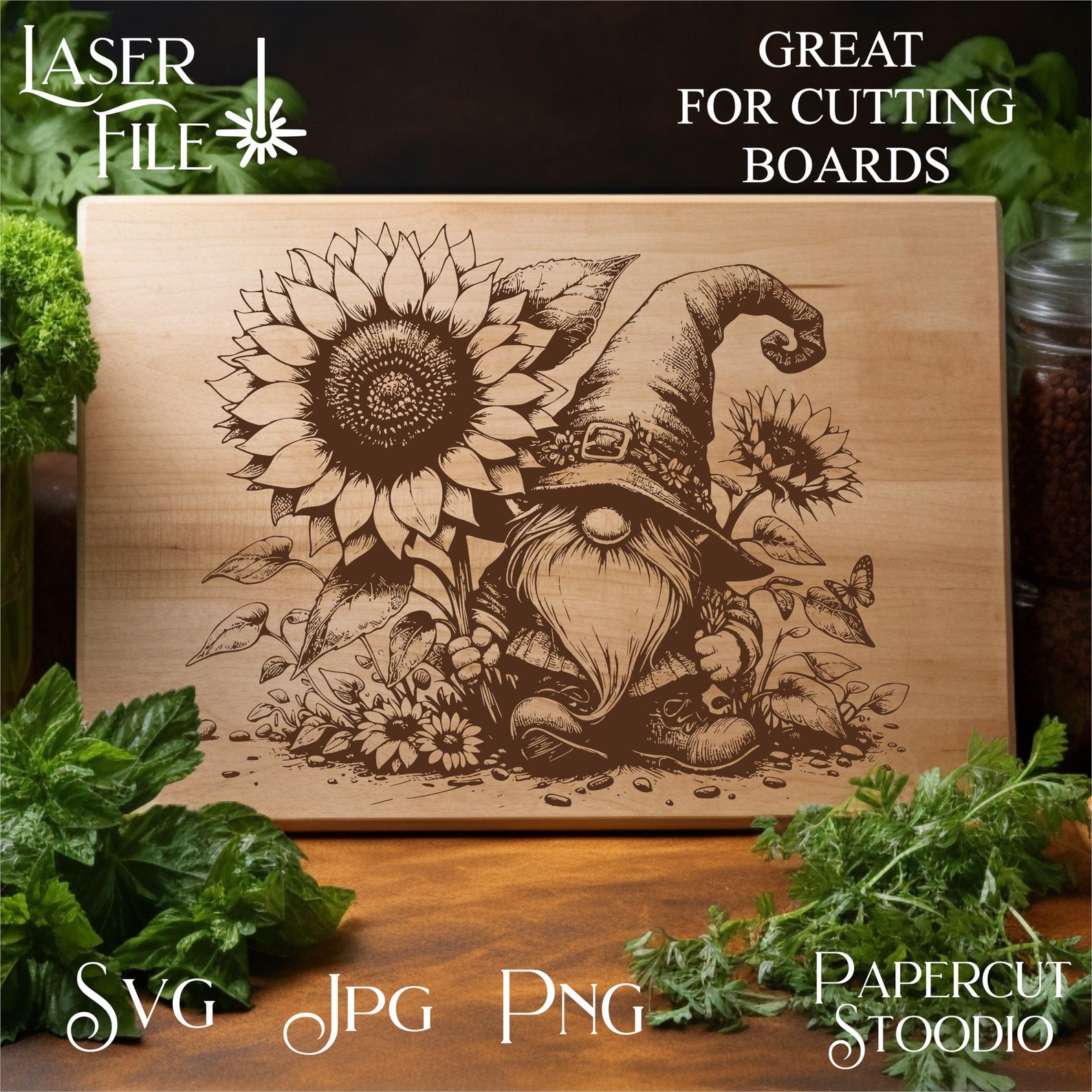 Laser Engrave File, Sunflower Gnome SVG, Lightburn Glowforge Cutting ...