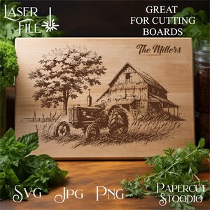 Laser Engrave File, Vintage Tractor With Barn Svg, Lightburn Glowforge ...