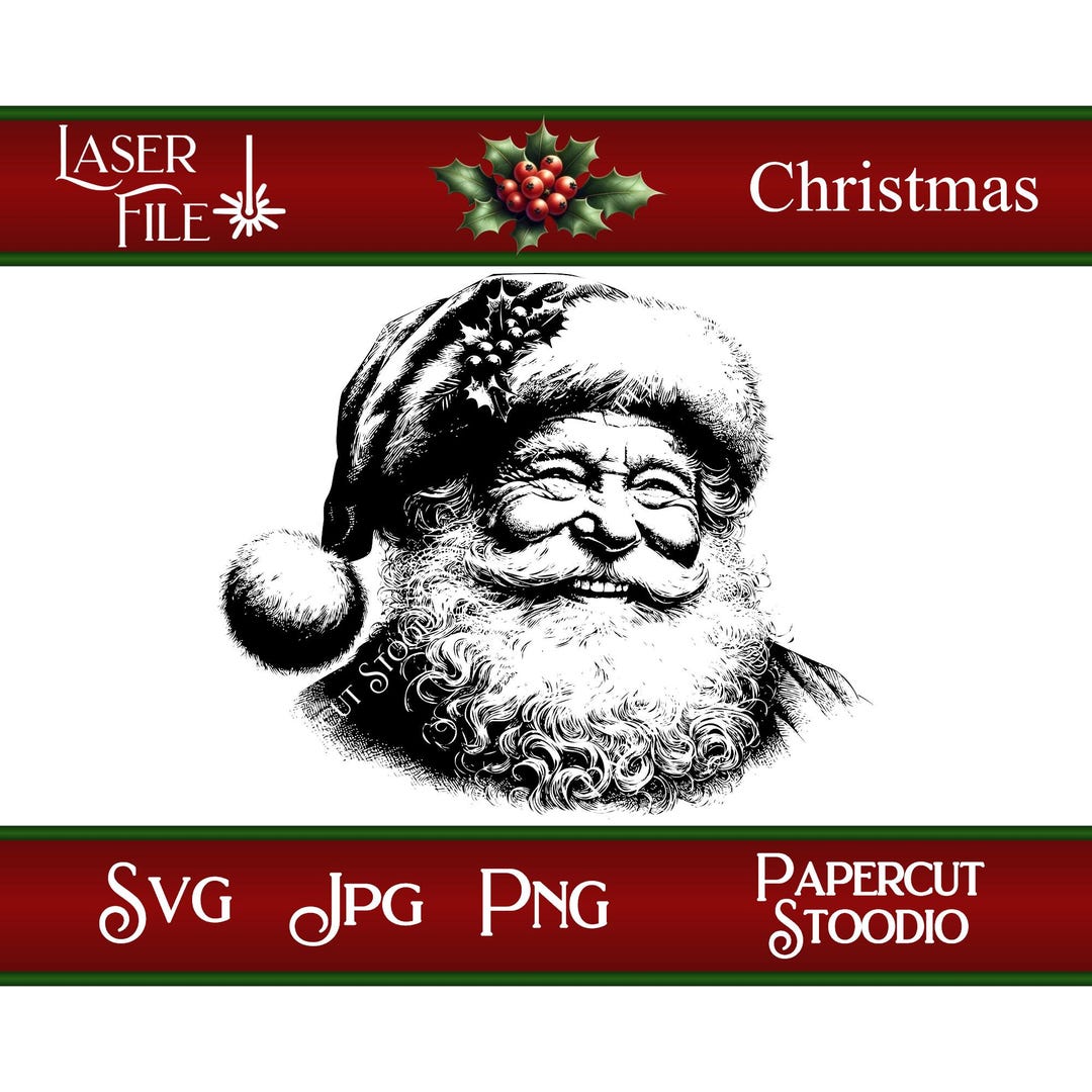 Laser Engrave File, Smiling Santa Svg, Png & Jpeg Christmas Signs ...