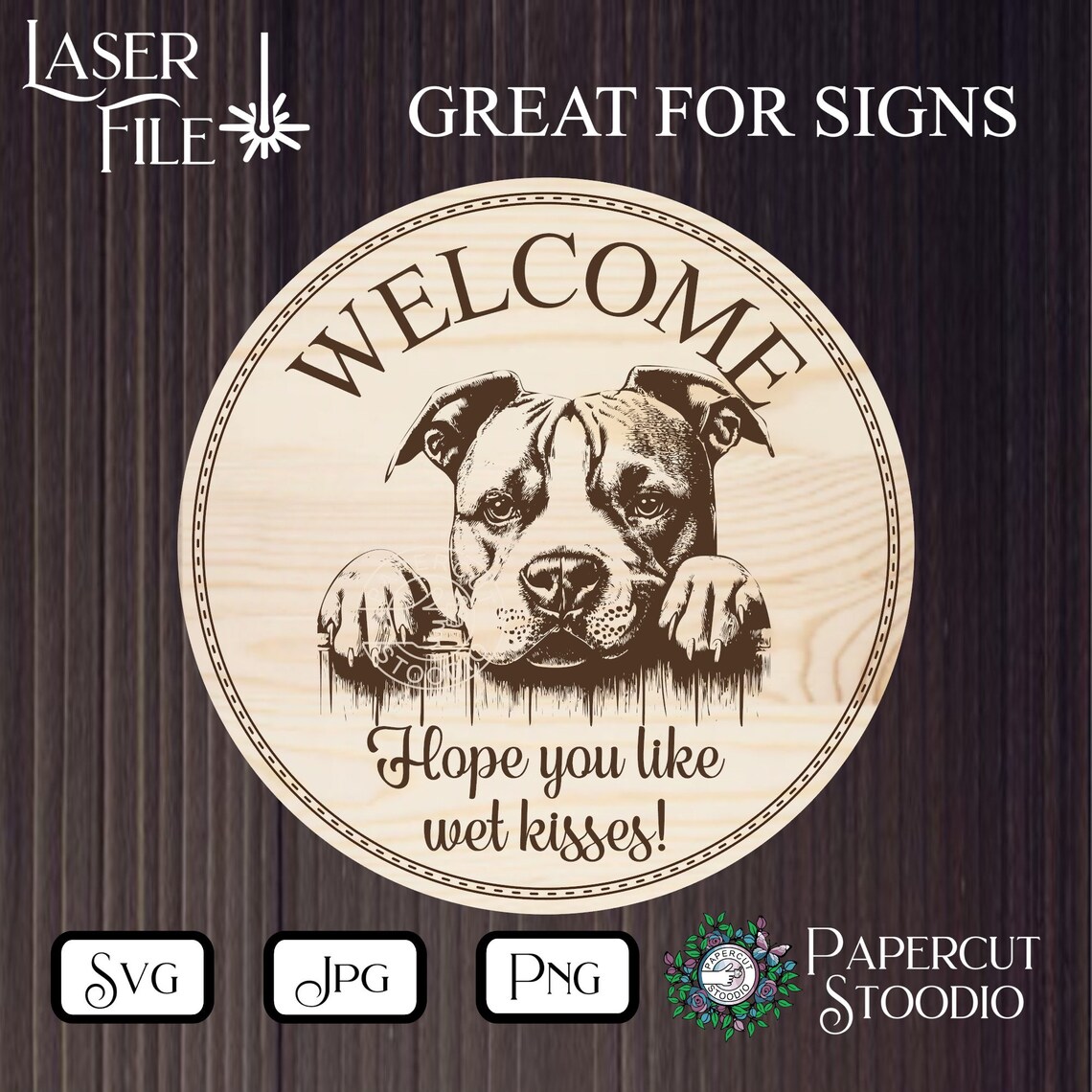 Laser Engrave File, Pitbull Dog Peek SVG, DIY Door Hanger Dog Fence ...