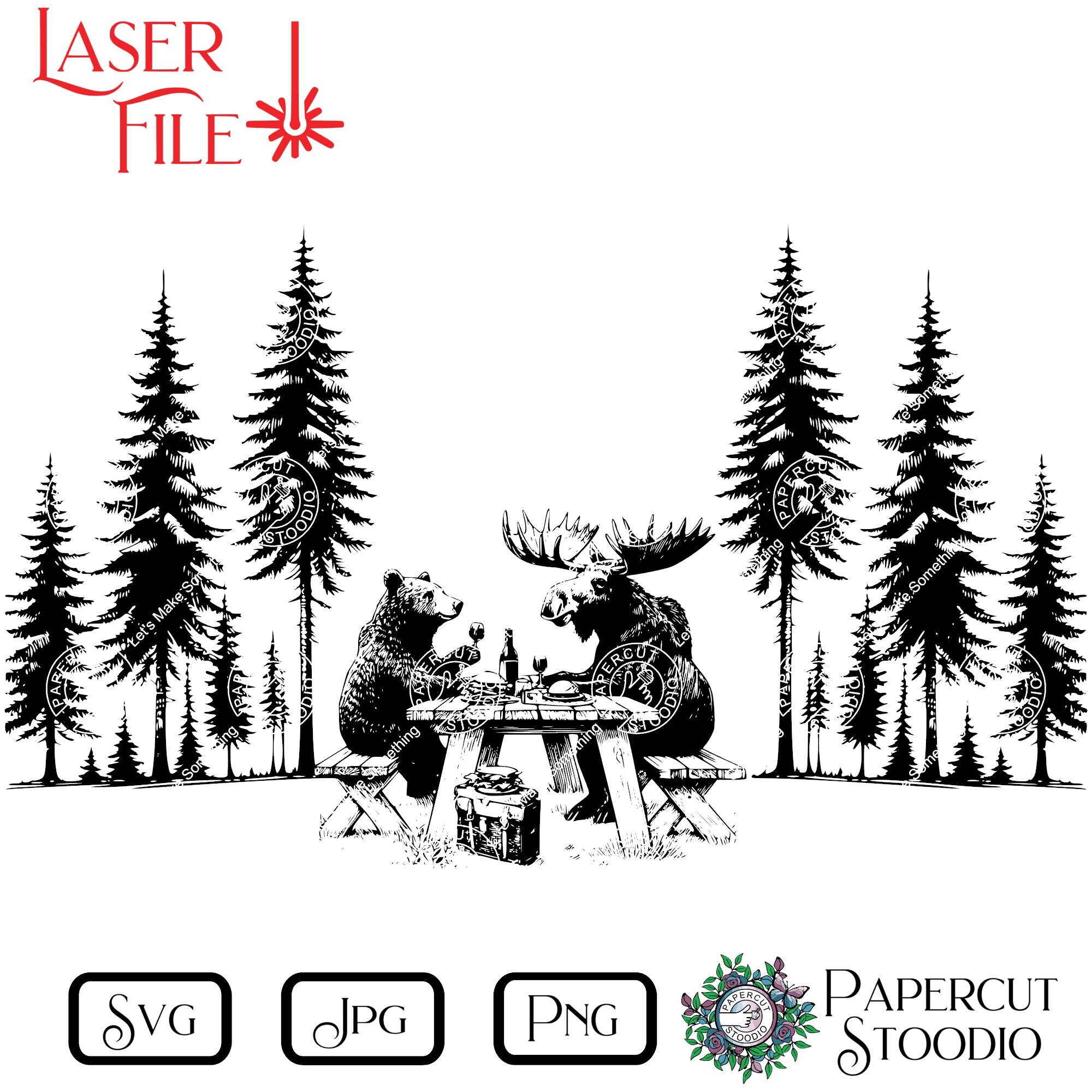 Picnic SVG Laser Engrave File, Bear Moose, Wood Sign (digital Download ...