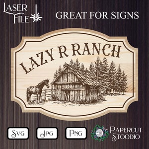 Laser Engrave File, Horse by Barn SVG, Equine Country Lightburn ...