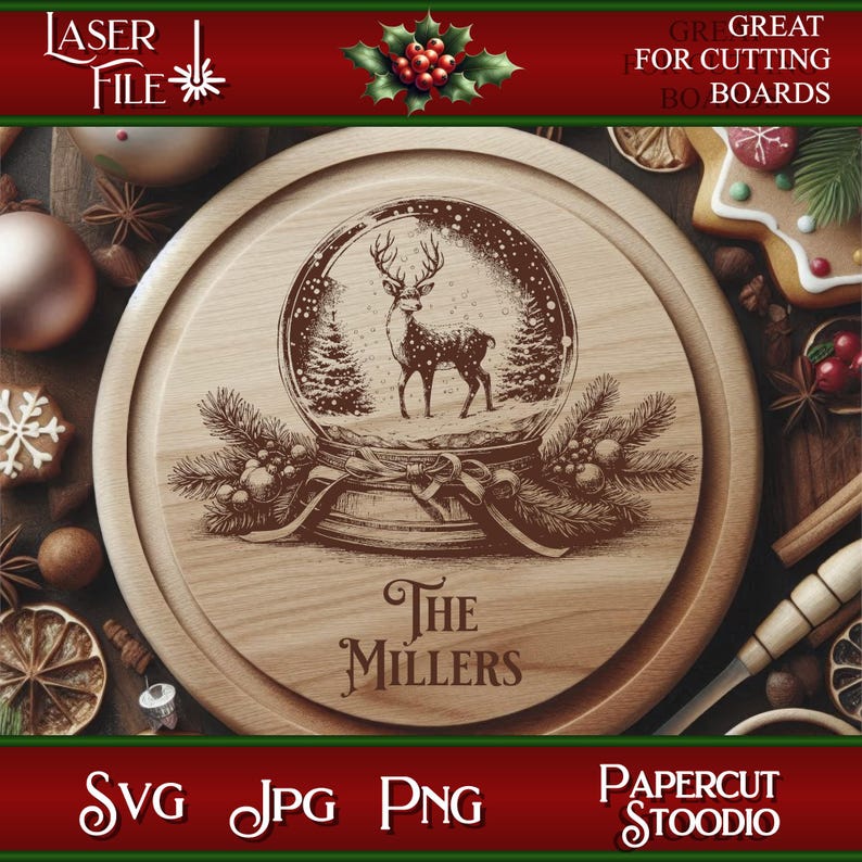 Laser Engrave File, Deer Snow Globe Svg, DIY Christmas Signs Cutting ...