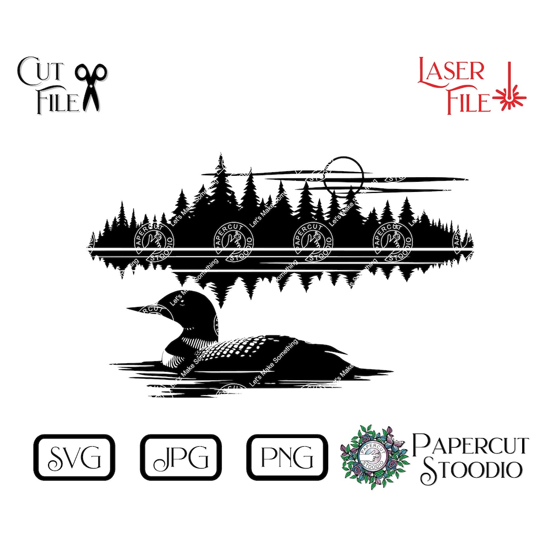 Lake Loon Scene Svg, Lake and Forest Scene Svg Files for DIY Laser, CNC ...