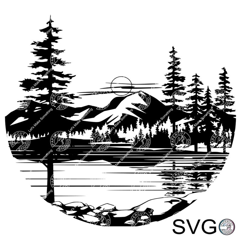 Lake Scene SVG DXF Round Lakeview Scenic Lake Mountain Forest - Etsy