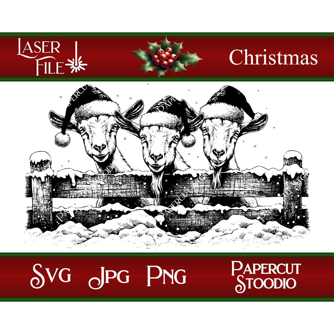 Laser Engrave File, Santa Hat Goats Svg, DIY Christmas Signs Cutting ...