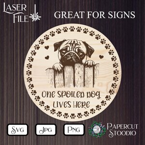 Laser Engrave File, Pug Dog Peek SVG, DIY Door Hanger Dog Fence Sign ...