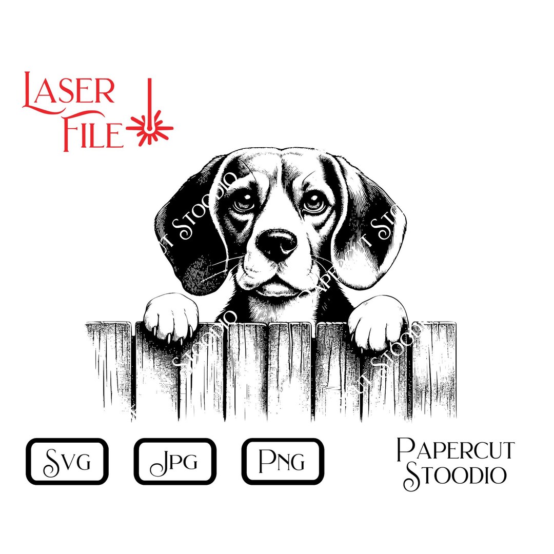 Laser Engrave File, Beagle Dog Peek SVG, DIY Door Hanger Dog Fence Sign ...