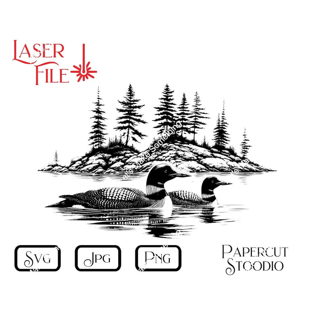 Laser Engrave File, Lake Loons SVG, Lightburn Glowforge Digital ...