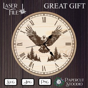 Laser Engrave File, Eagle Clock Face SVG, DIY Clock Lightburn Glowforge ...