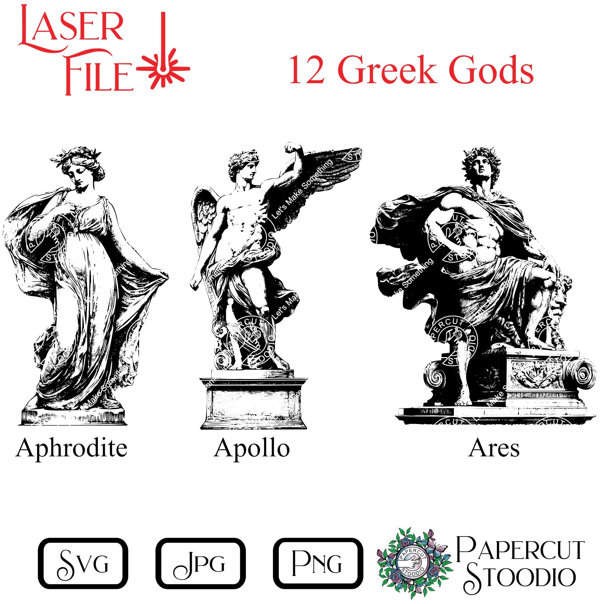 12 Greek Gods Laser Engrave File, SVG PNG JPG, Mythology Cutting Boards ...