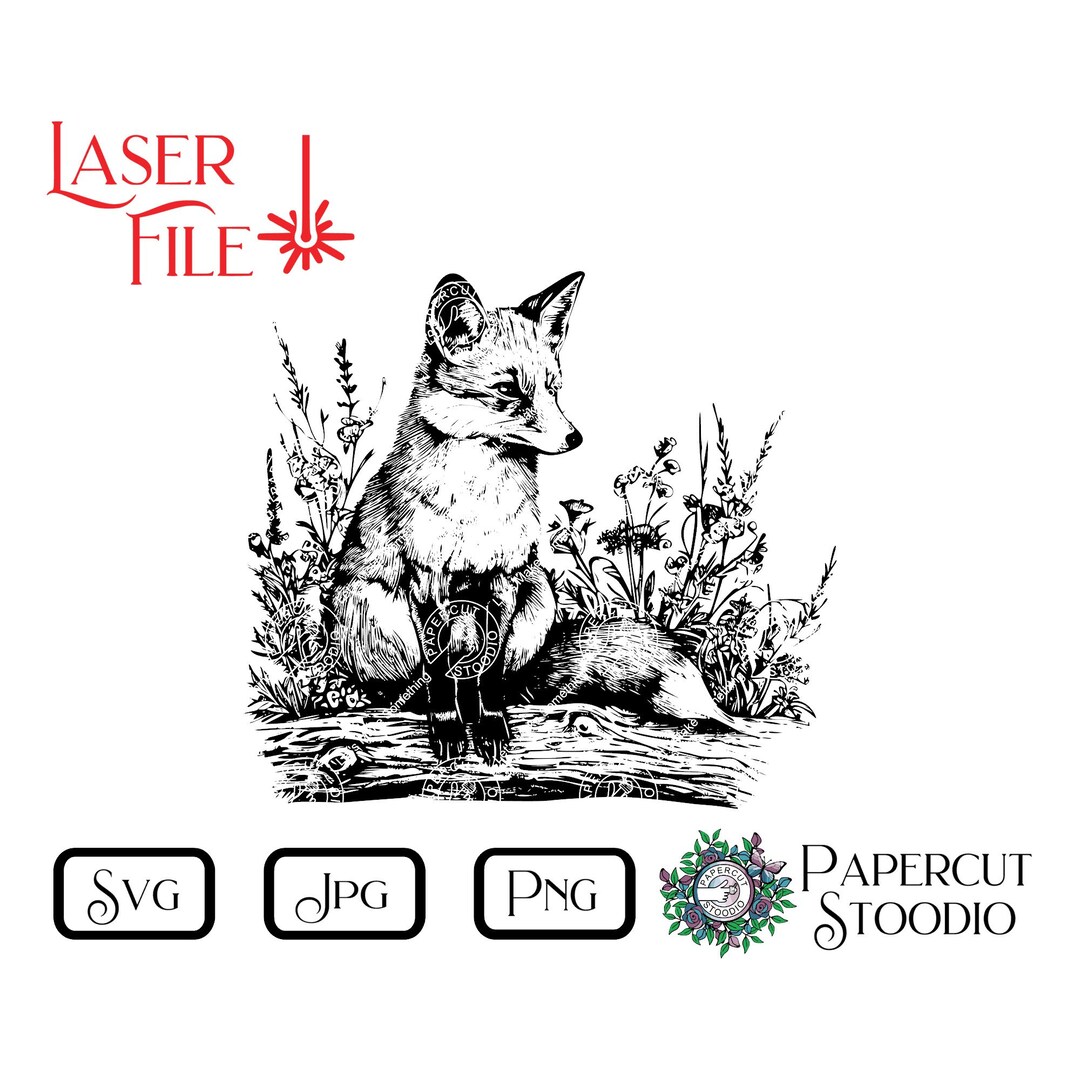 Laser Engrave File Fox on Log SVG, Lightburn Glowforge Signs Cutting ...