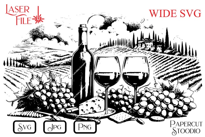 Tuscany Wine Laser Engrave File, Charcuterie Board SVG (digital ...