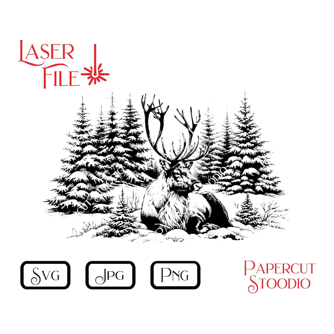 Christmas Caribou Laser Engraving File, Winter Scene SVG (digital ...