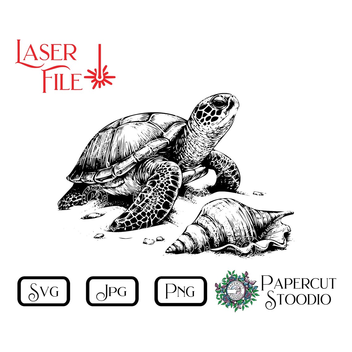 Laser Engrave File, Shell Turtle SVG, Beach Ocean Sea Lightburn ...