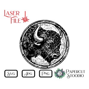 Laser Engrave File, Bison Circle SVG, Lightburn Glowforge for ...