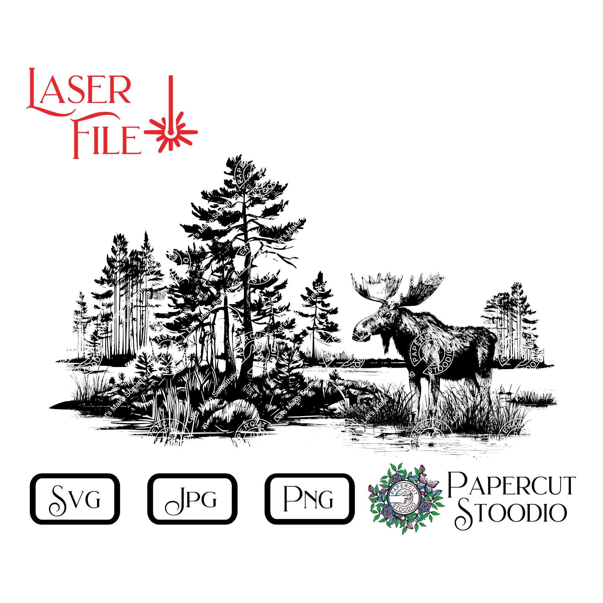 Laser Engrave File Marsh Moose SVG Lightburn Glowforge Wood - Etsy