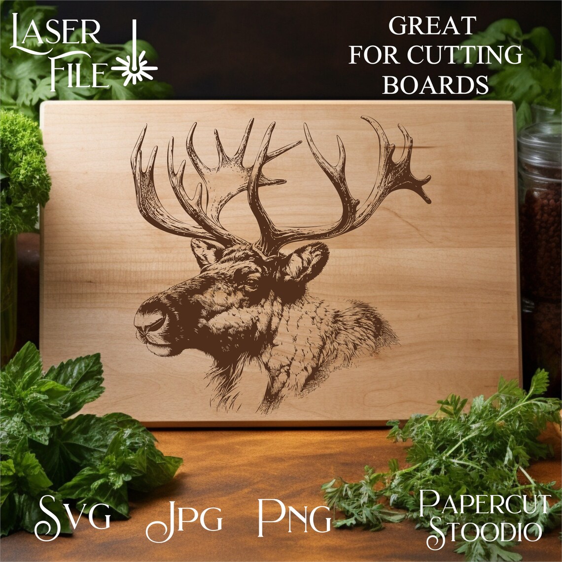 Laser Engrave File, Caribou Profile Svg, Lightburn Glowforge Digital ...