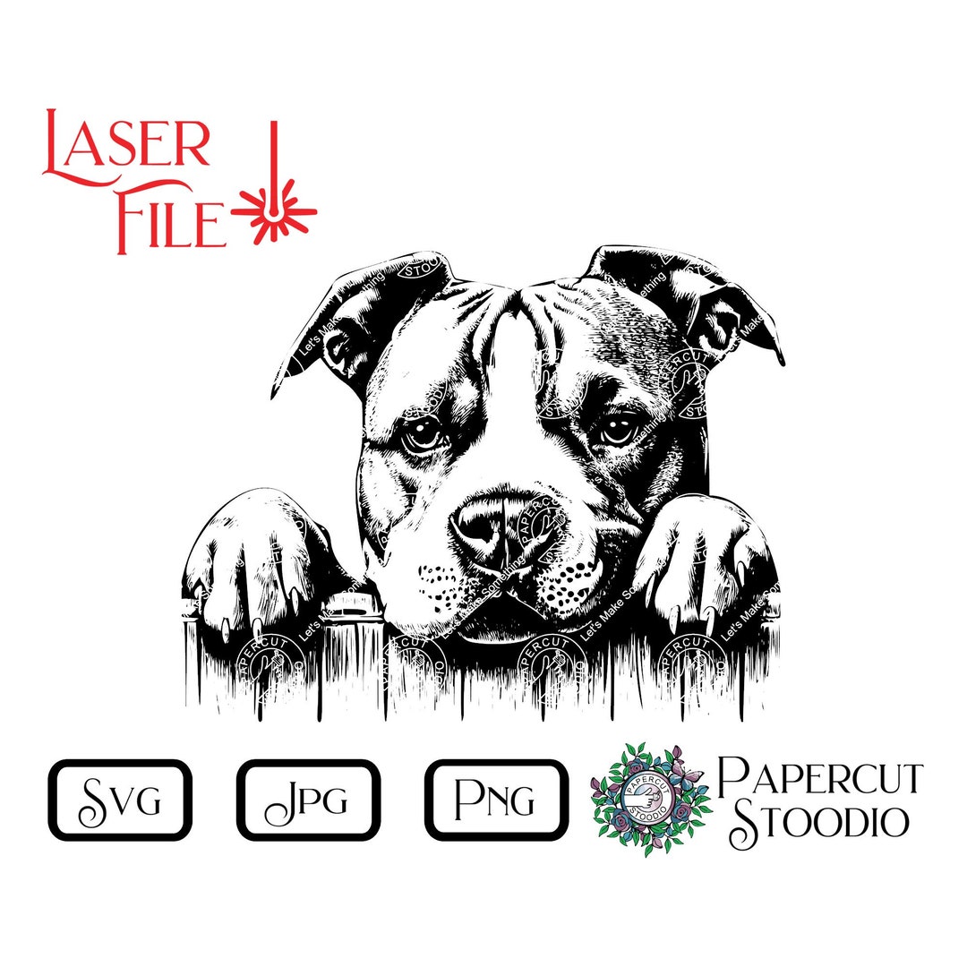 Laser Engrave File, Pitbull Dog Peek SVG, DIY Door Hanger Dog Fence ...