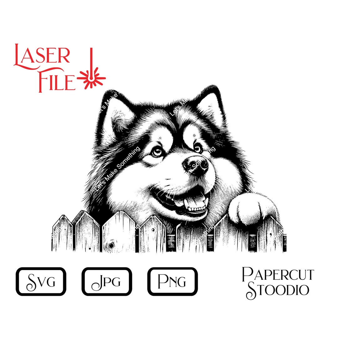 Laser Engrave File, Malamute Dog Peek SVG, DIY Door Hanger Dog Fence ...