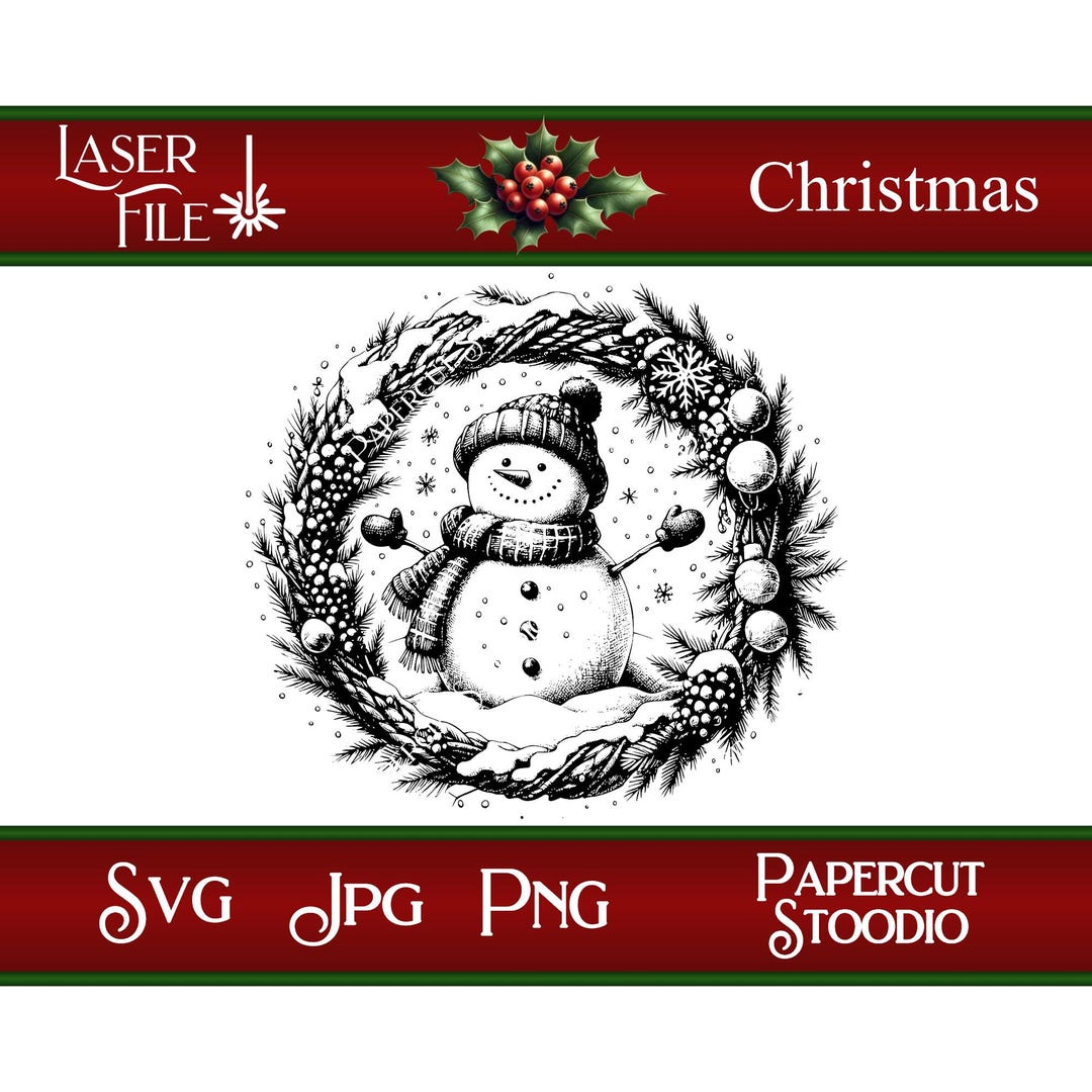 Laser Engrave File, Snowy Wreath Snowman Svg, DIY Christmas Signs ...