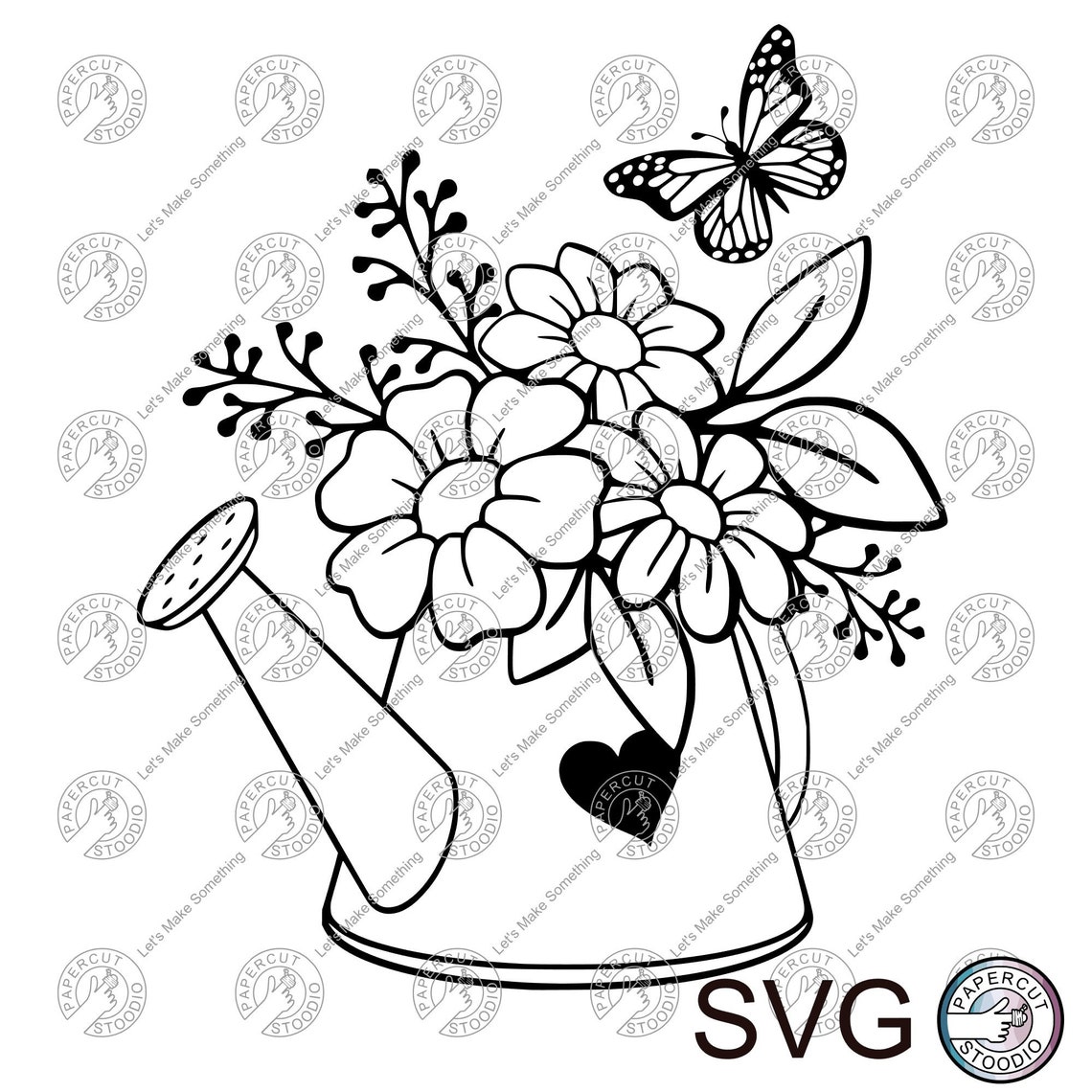 Flower Watering Can SVG Flower Bouquet Floral Butterfly - Etsy