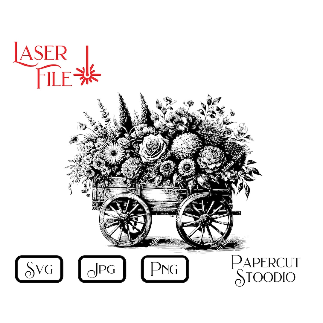 Laser Engrave File, Flower Cart Svg, Country Digital Download for ...
