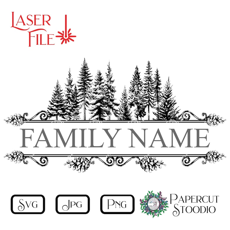 Laser Engrave File Pine Monogram SVG, Lightburn Glowforge Wood Burn ...