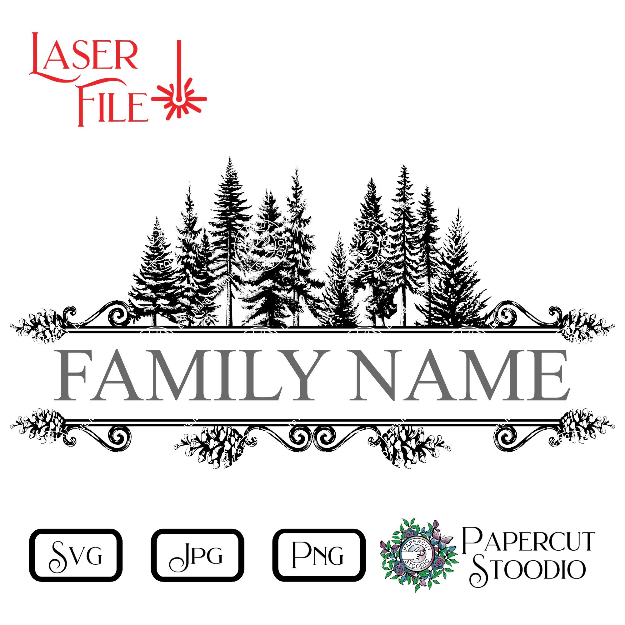 Laser Engrave File Pine Monogram SVG Lightburn Glowforge Wood - Etsy Canada