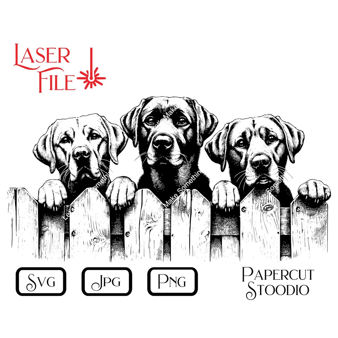 Laser Engrave File, 3 Labs Dogs Peek SVG, DIY Door Hanger Dog Fence ...