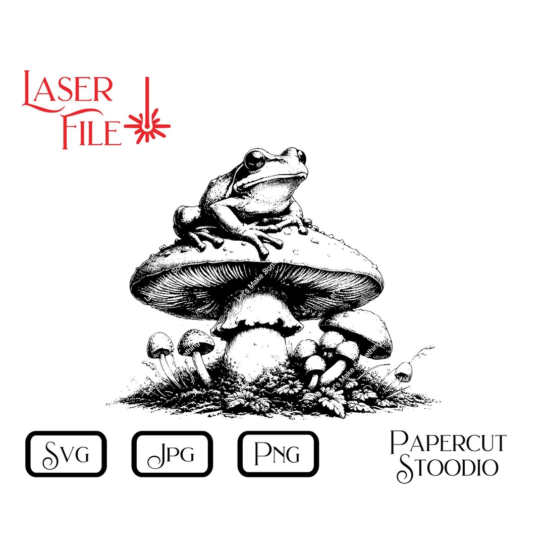 Laser Engrave File, Frog Perch SVG, Spring Garden Mushroom Rustic ...