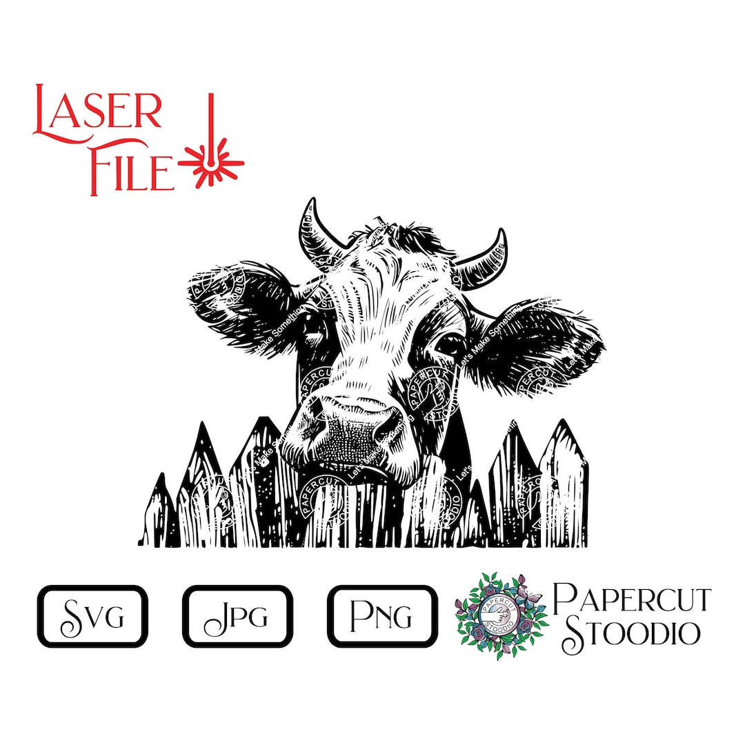 Laser Engrave File, Cow Peek SVG, Dairy Cattle Country Farm Lightburn ...