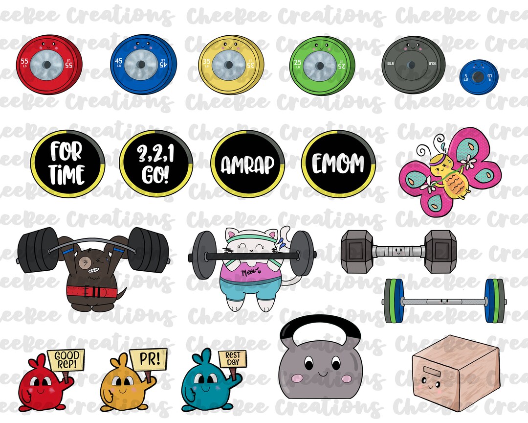 Kawaii Fitness PNG Clipart, Weightlifting, Workout, Barbell, Dumbbell ...