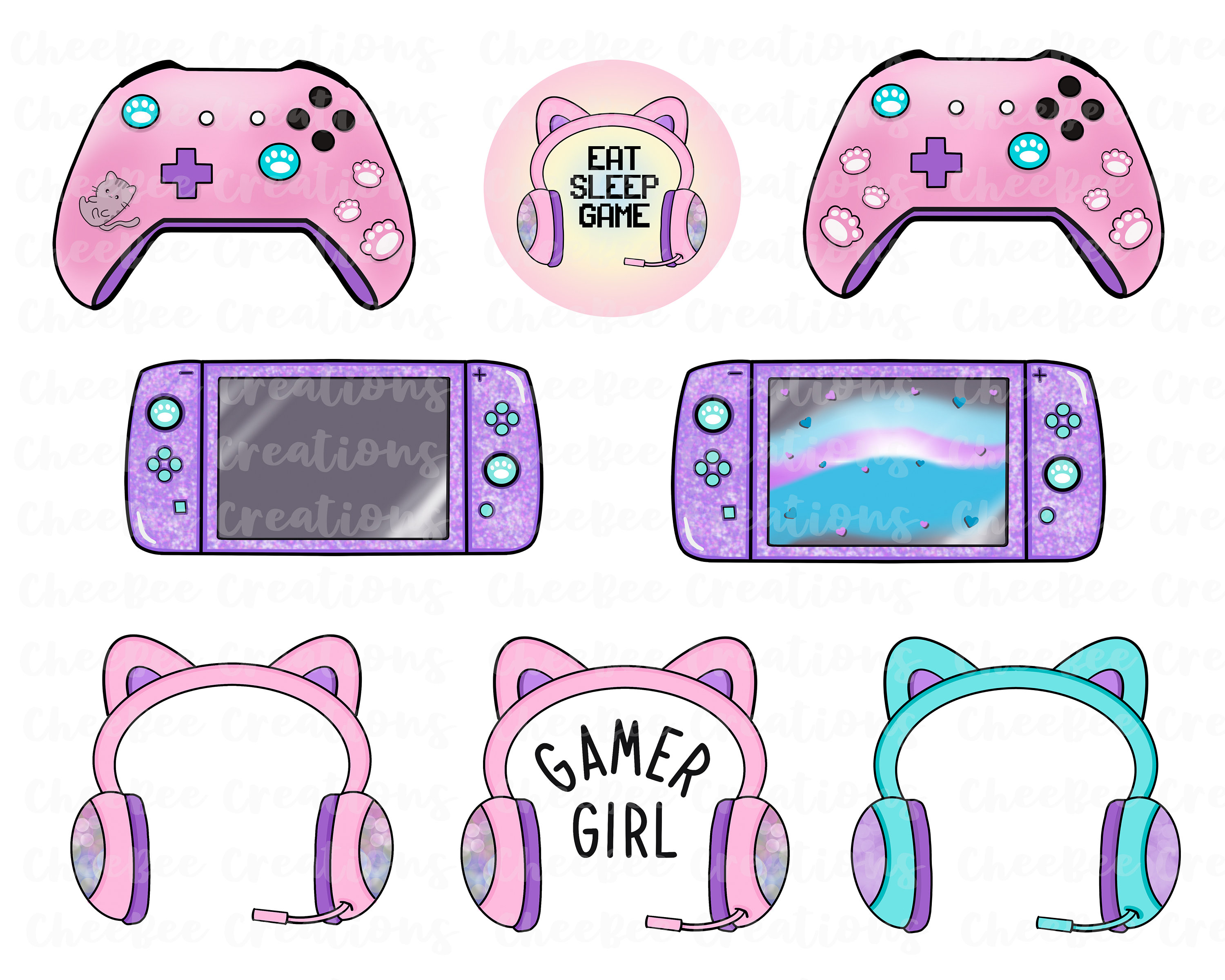Kawaii Kitty Gamer PNG Clipart Girl Gamer Gaming Video - Etsy