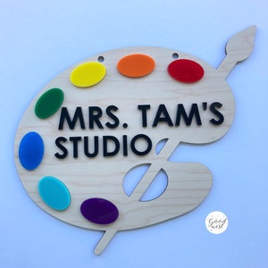 Paint Palette Teacher Classroom Sign| Personalized Art Teacher Sign ...