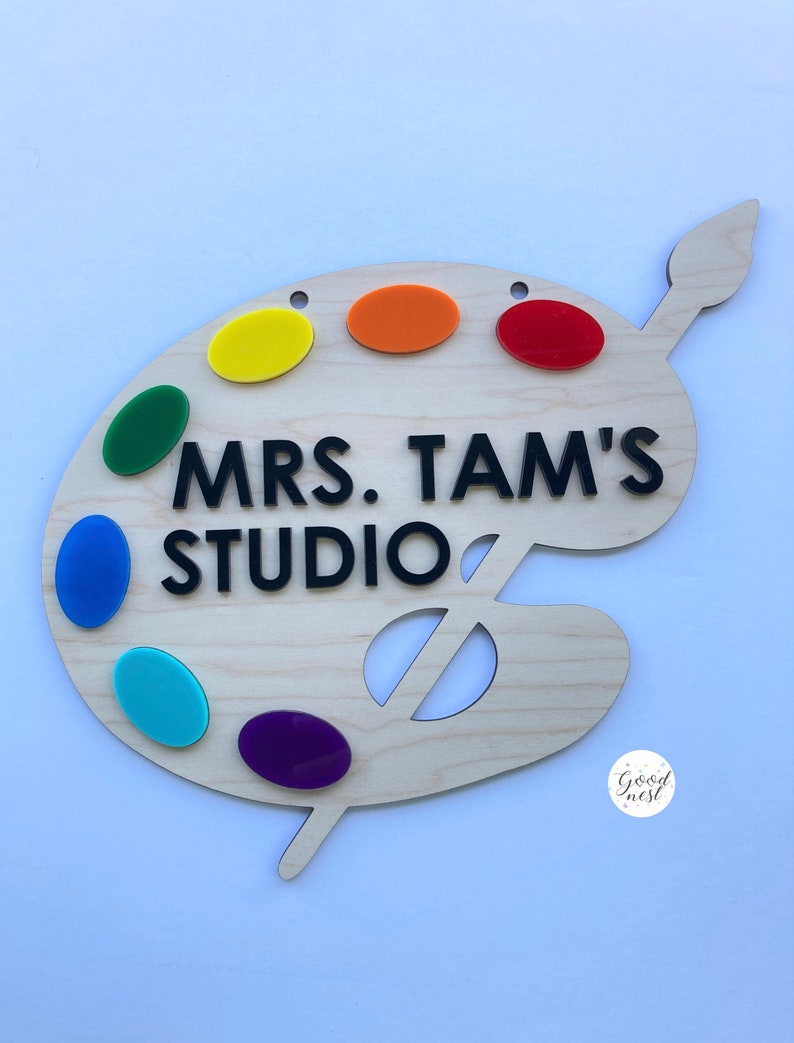 Paint Palette Teacher Classroom Sign| Personalized Art Teacher Sign ...